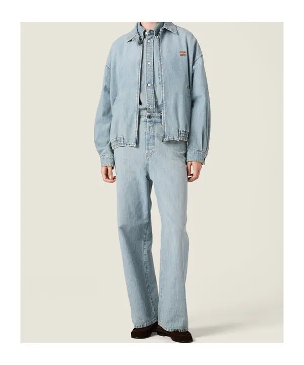 Miu Miu Logo Detailed Denim Zip-up Jacket