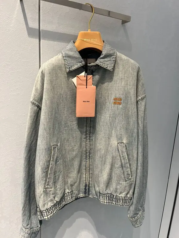 Miu Miu Logo Detailed Denim Zip-up Jacket