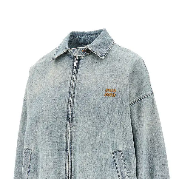 Miu Miu Logo Detailed Denim Zip-up Jacket