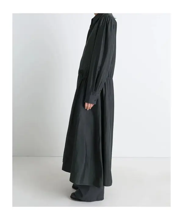 LEMAIRE Long Sleeve Gathered Maxi Dress - Black