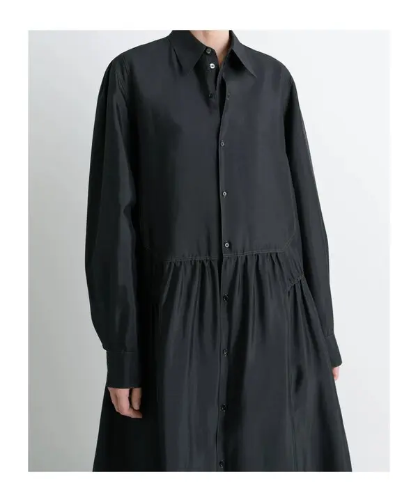 LEMAIRE Long Sleeve Gathered Maxi Dress - Black