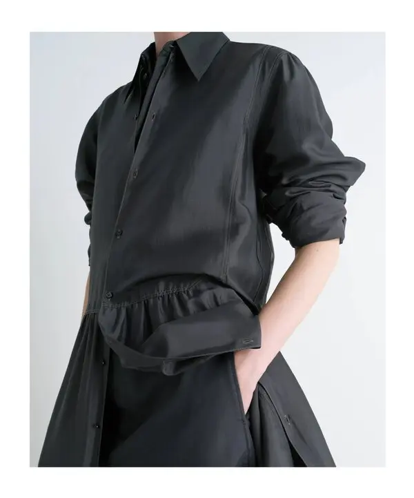 LEMAIRE Long Sleeve Gathered Maxi Dress - Black