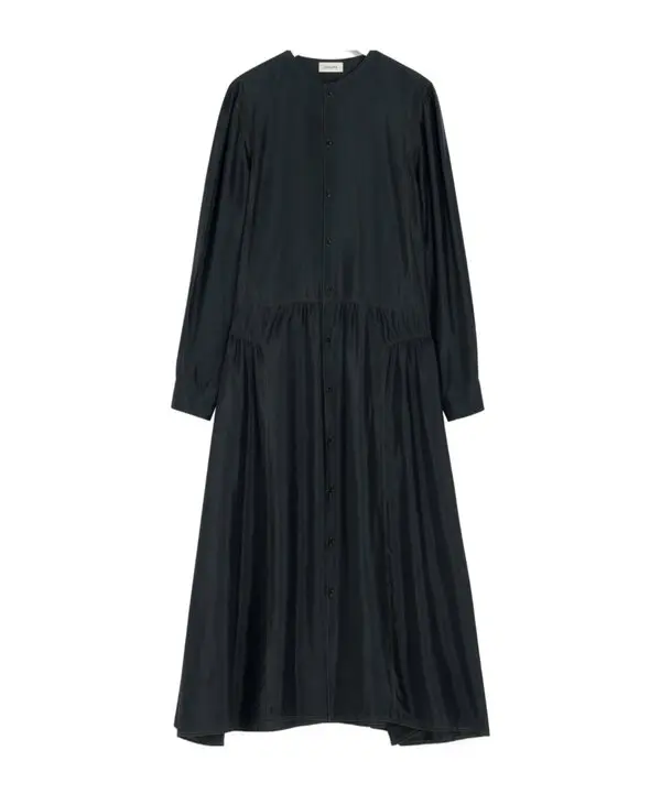 LEMAIRE Long Sleeve Gathered Maxi Dress - Black