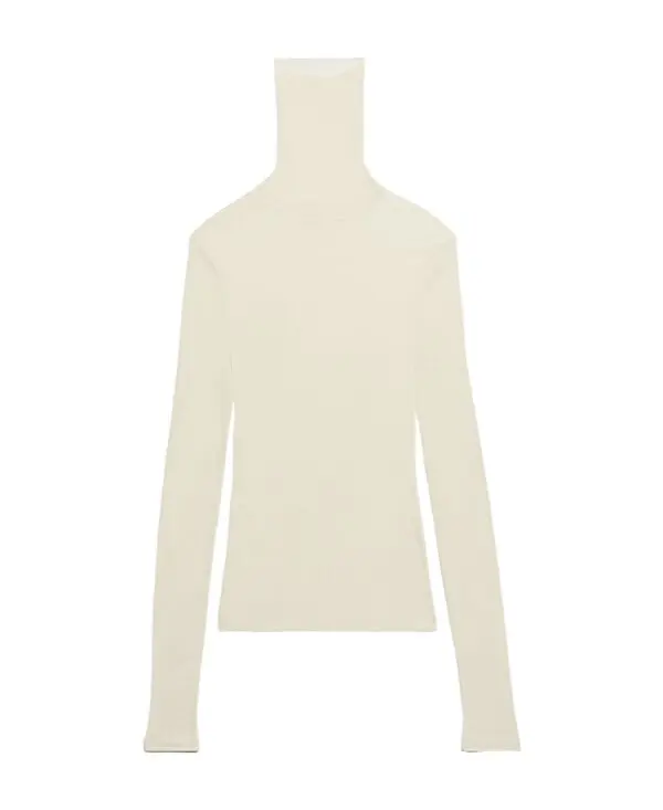 Ami Semi-sheer Roll-neck Ribbed-knit Jumper - White