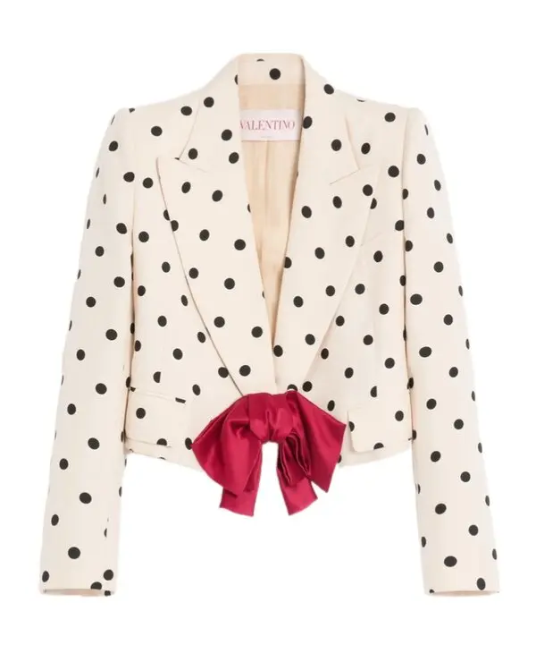 Valentino Garavani Shantung Polka Dot Printed Blazer With Bow Detail - White