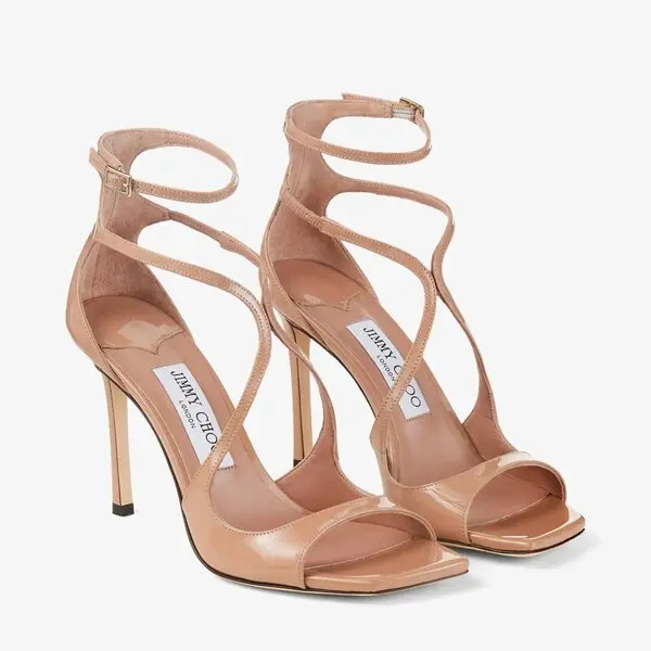 JIMMY CHOO Azia Lacquered Leather Sandals - Nude