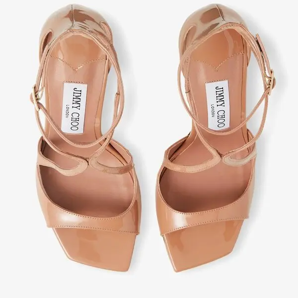 JIMMY CHOO Azia Lacquered Leather Sandals - Nude