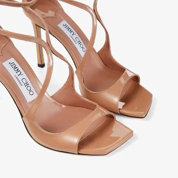 JIMMY CHOO Azia Lacquered Leather Sandals - Nude