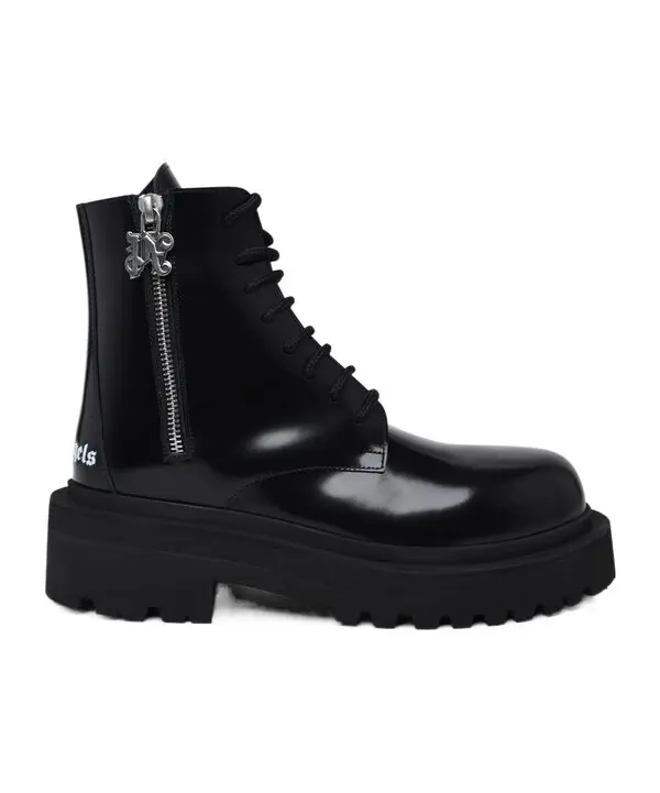Palm Angels Logo Printed Round Toe Lug Sole Boots