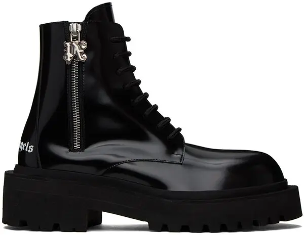 Palm Angels Logo Printed Round Toe Lug Sole Boots