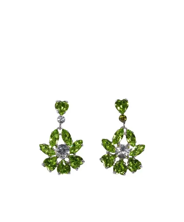 Simone Rocha Heart Shaped Flower Crystal Earrings - Green