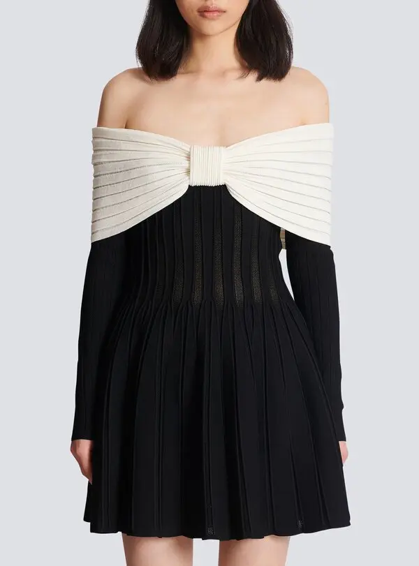 Balmain Off-the-shoulder Skater Dress With Bow Detail