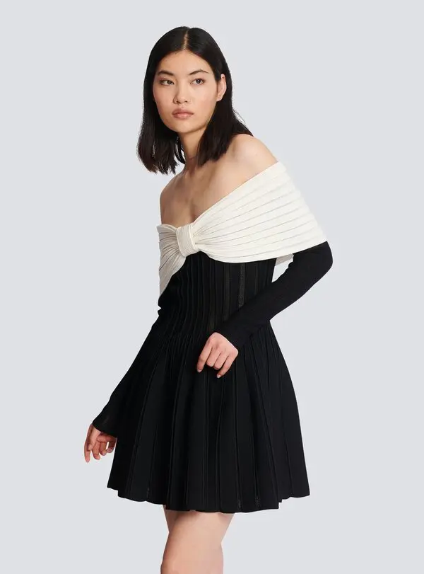 Balmain Off-the-shoulder Skater Dress With Bow Detail