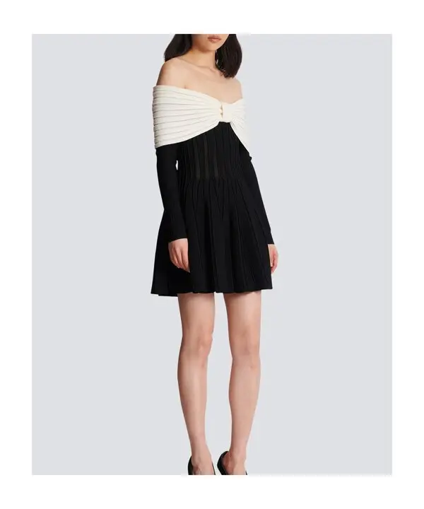 Balmain Off-the-shoulder Skater Dress With Bow Detail