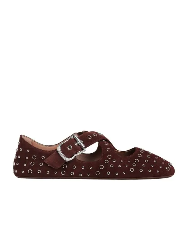 Alaïa Criss-cross Ballet Flats With Eyelets In Suede - Brown