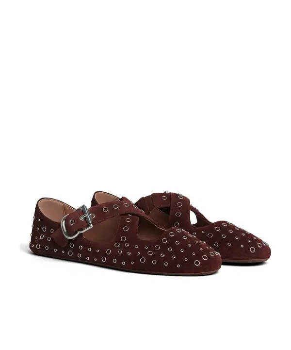 Alaïa Criss-cross Ballet Flats With Eyelets In Suede - Brown
