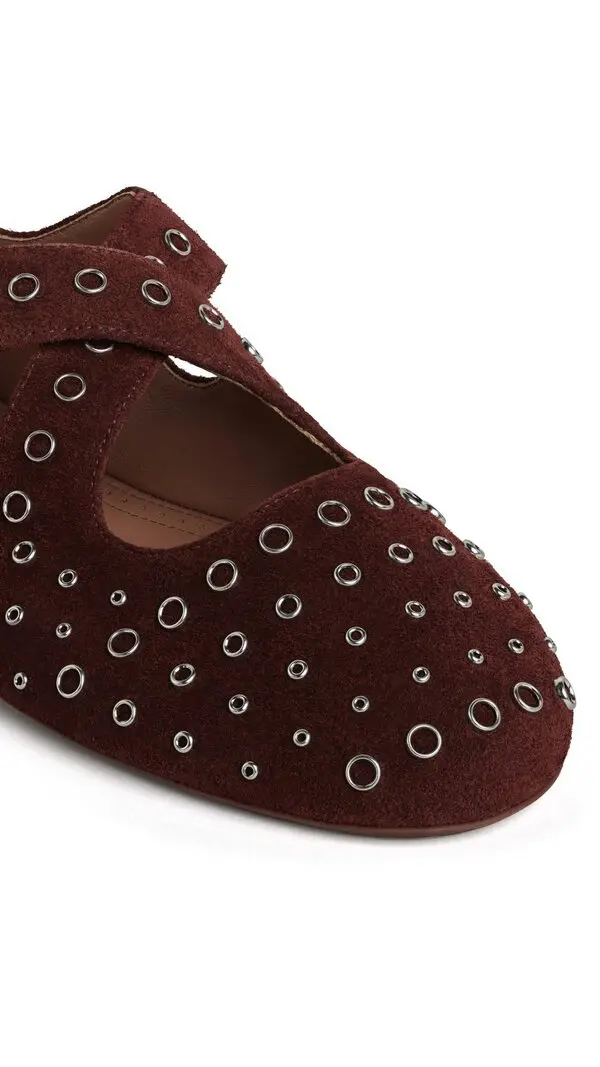 Alaïa Criss-cross Ballet Flats With Eyelets In Suede - Brown