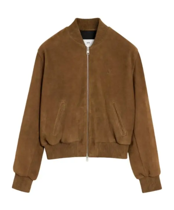 AMI Paris Suede Bomber Jacket With Zip Closure - No