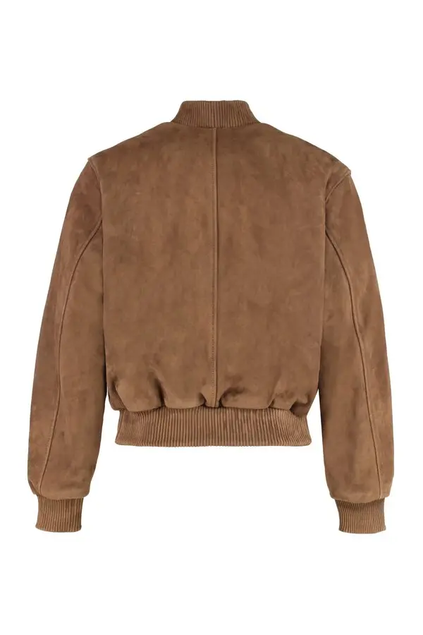 AMI Paris Suede Bomber Jacket With Zip Closure - No