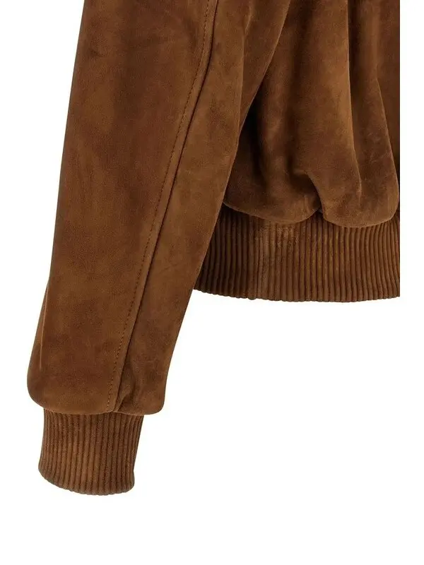 AMI Paris Suede Bomber Jacket With Zip Closure - No