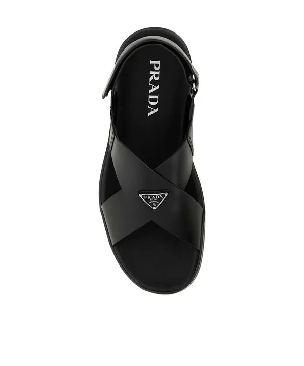 Prada Logo Plaque Criss-cross Sandals