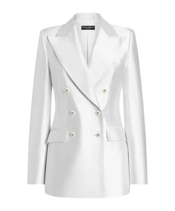 Dolce & Gabbana Double-breasted Stretch-silk Blazer - White