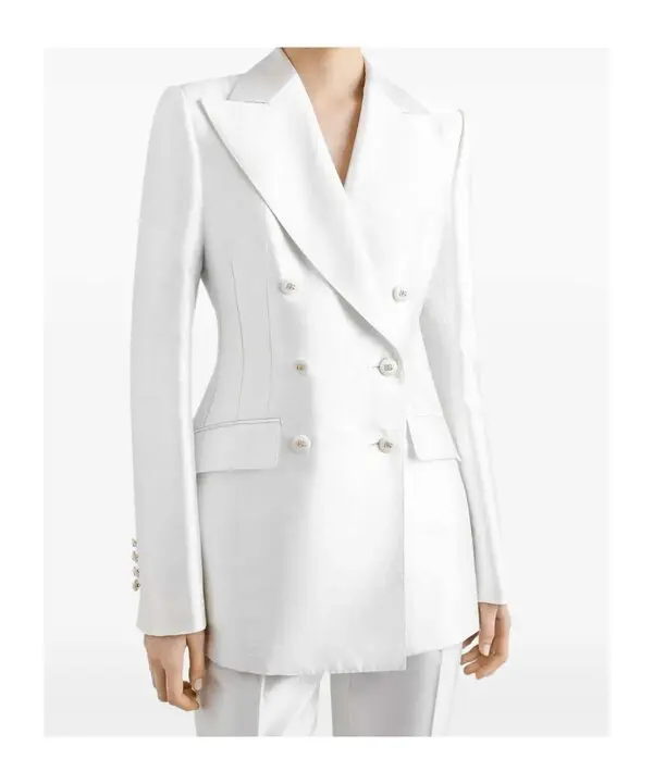 Dolce & Gabbana Double-breasted Stretch-silk Blazer - White