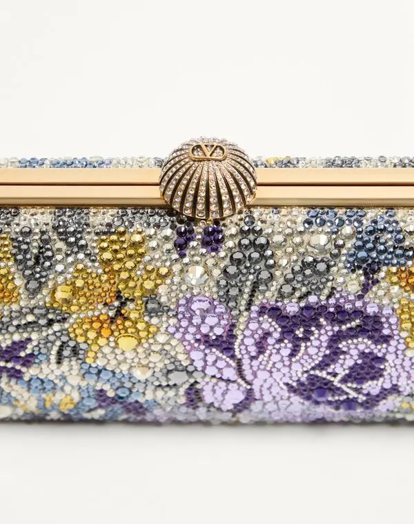 Valentino Garavani Flowerism" Rhinestone Minaudiere Clutch - Multicolor/crystal