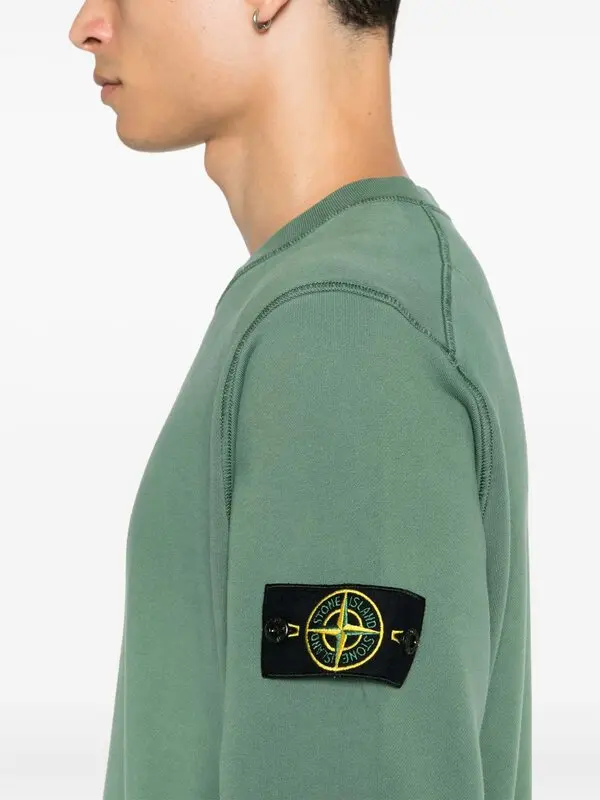 Stone Island Crewneck Sweatshirt With Logo Badge - Sage