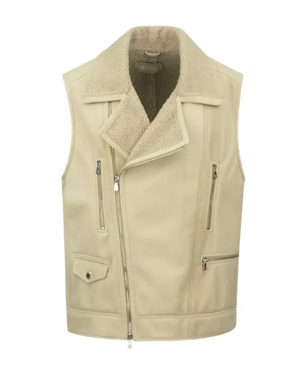 Brunello Cucinelli Zip-up Leather Vest With Fur Collar