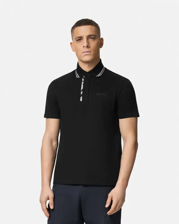Versace Barocco Embroidered Short-sleeved Polo Shirt