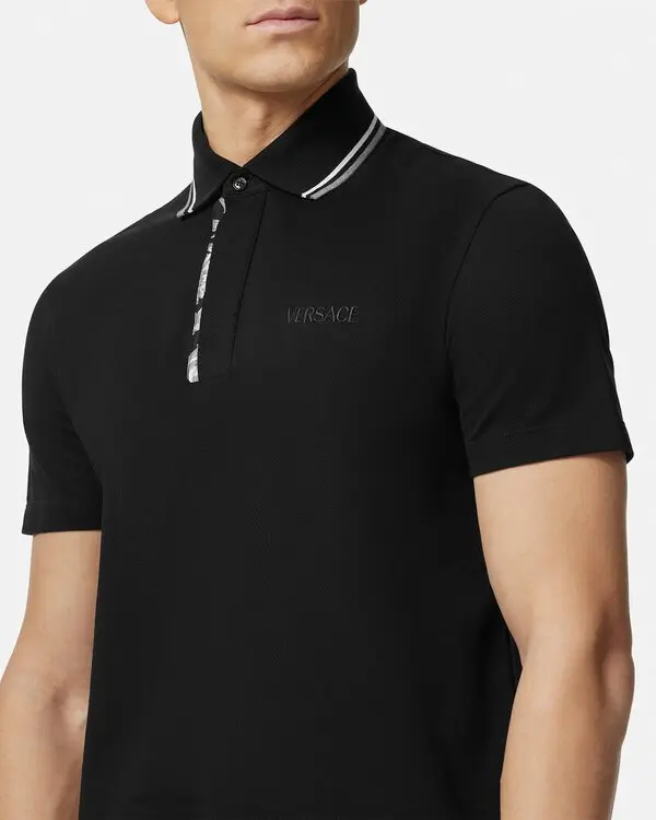 Versace Barocco Embroidered Short-sleeved Polo Shirt