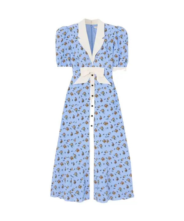 Alessandra Rich Floral Print Short Sleeve Bow Dress