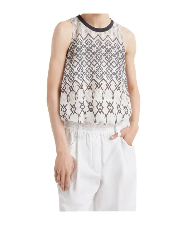 Brunello Cucinelli Geometric Print Silk Blouse