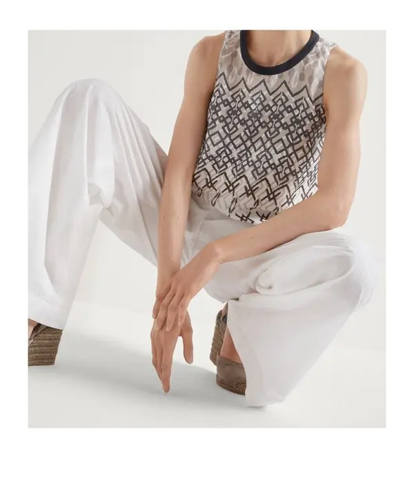 Brunello Cucinelli Geometric Print Silk Blouse