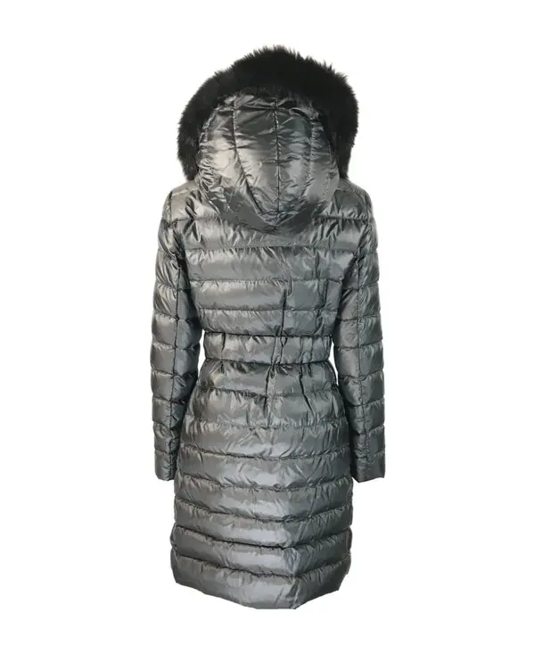 Max Mara Long Hooded Down Jacket With Waist Strap - Gray