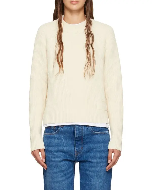 AMI Paris Logo Patch Crewneck Jumper - Light Beige