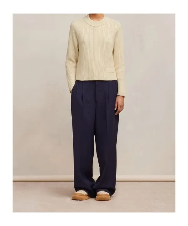 AMI Paris Logo Patch Crewneck Jumper - Light Beige