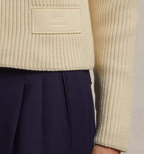 AMI Paris Logo Patch Crewneck Jumper - Light Beige