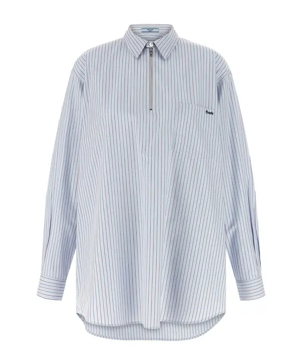 Prada Logo-embroidered Striped Shirt - Light Blue