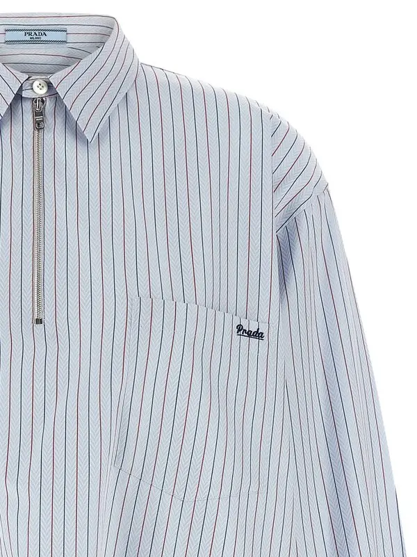 Prada Striped Logo Embroidered Shirt