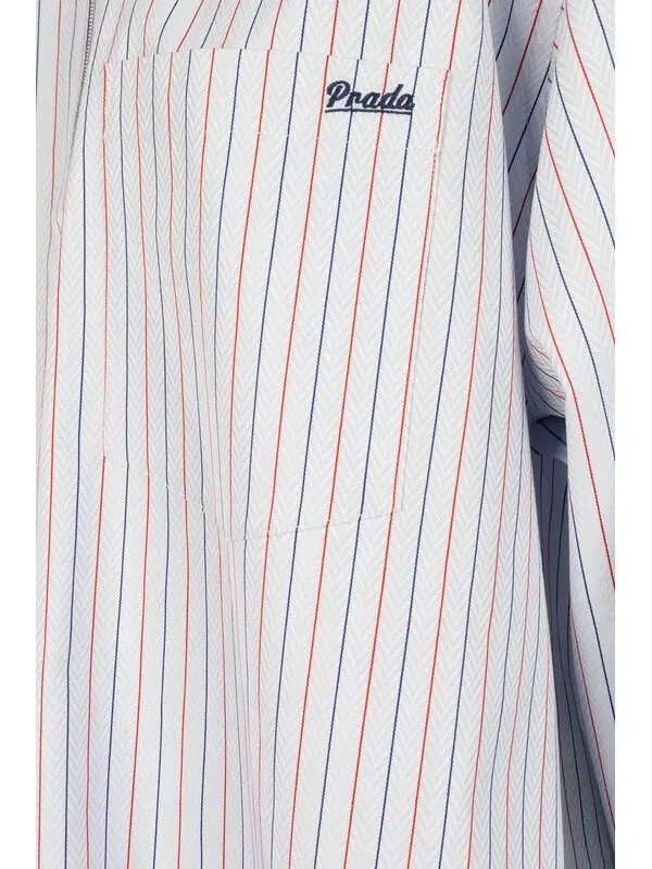 Prada Striped Logo Embroidered Shirt