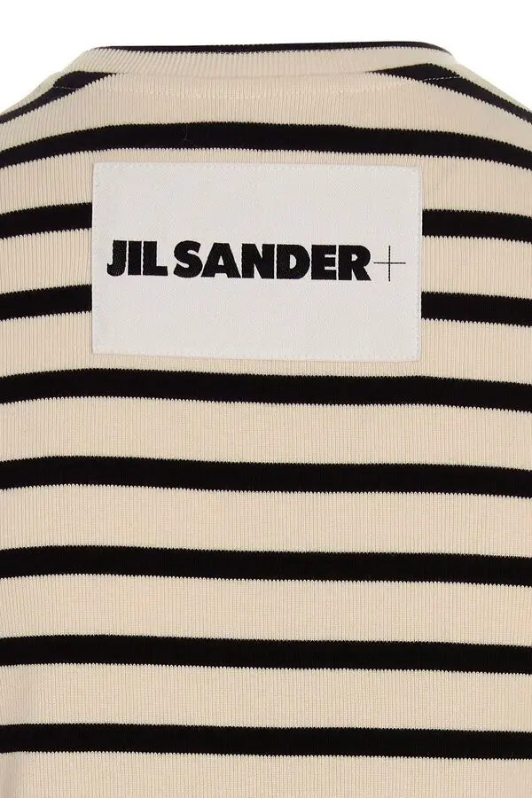 JIL SANDER Striped Jersey T-shirt With Back Logo - White