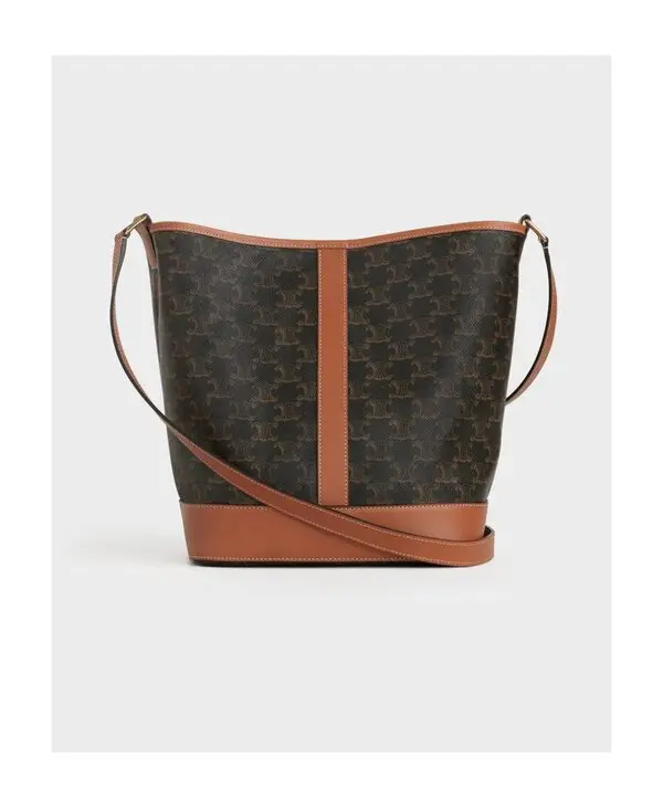 Celine Medium Bucket Bag In Triomphe Canvas And Calfskin
