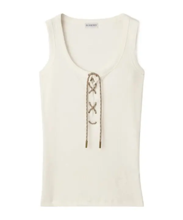 Burberry Lace-up Ribbed Tank Top - Chalk White