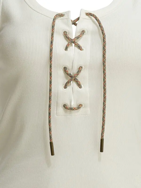 Burberry Lace-detailed Ribbed Tank Top - Chalk White
