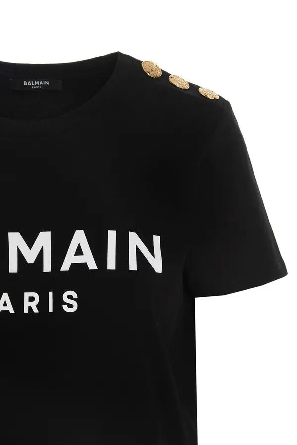 Balmain Logo Printed Crewneck T-shirt - Black