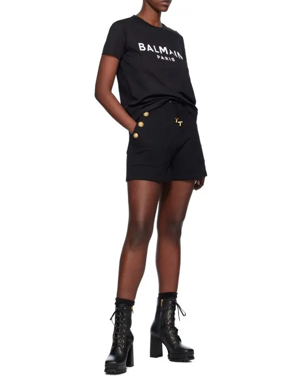 Balmain Logo Printed Crewneck T-shirt - Black