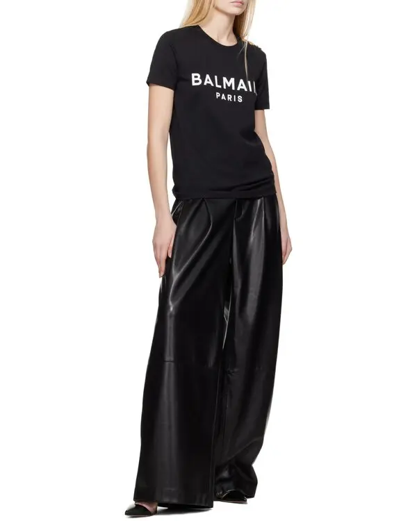 Balmain Logo Printed Crewneck T-shirt - Black