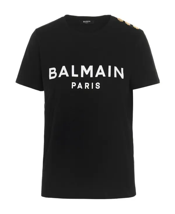 Balmain Logo Printed Crewneck T-shirt - Black